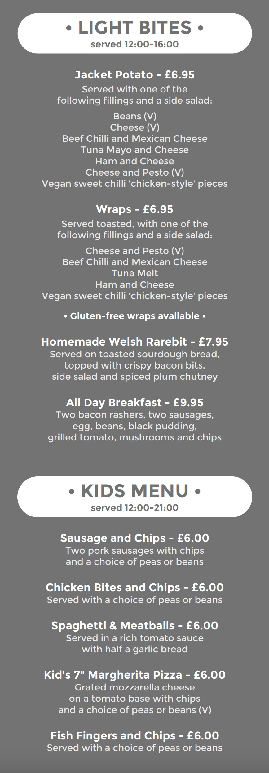 Menu – Spooner's Porthmadog