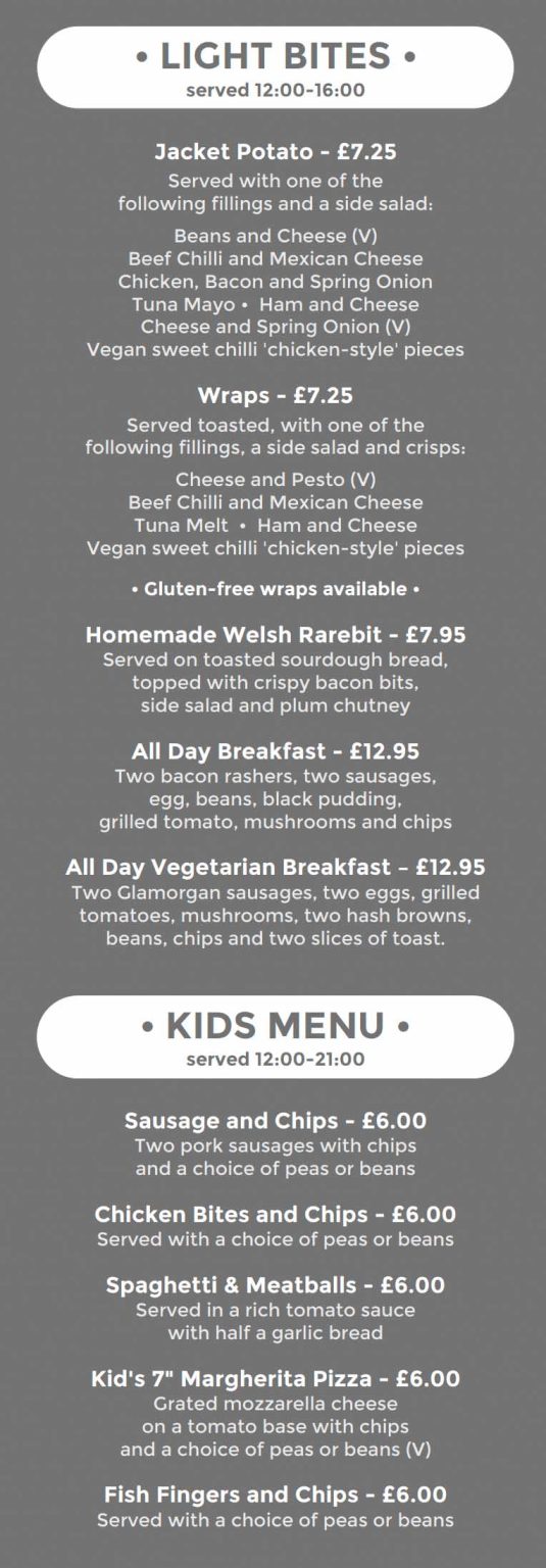 Menu – Spooner's Porthmadog