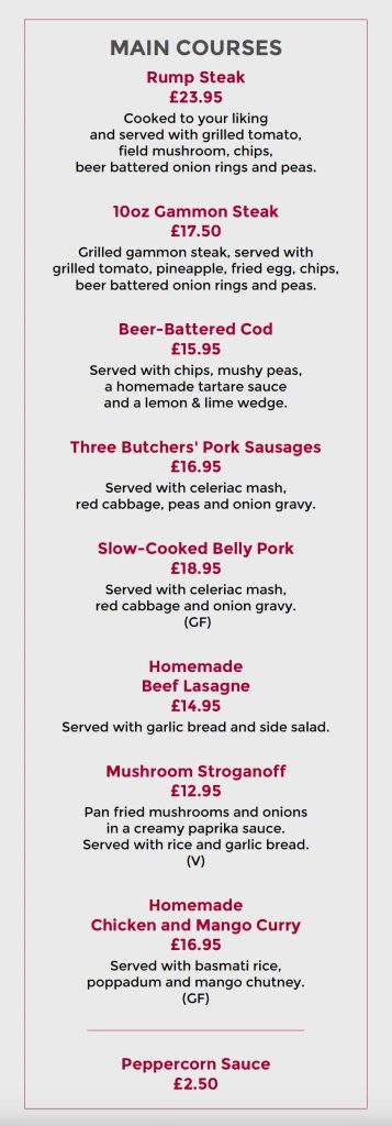 Menu – Spooner's Porthmadog