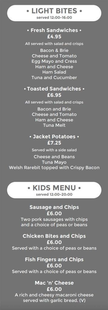 Menu – Spooner's Porthmadog